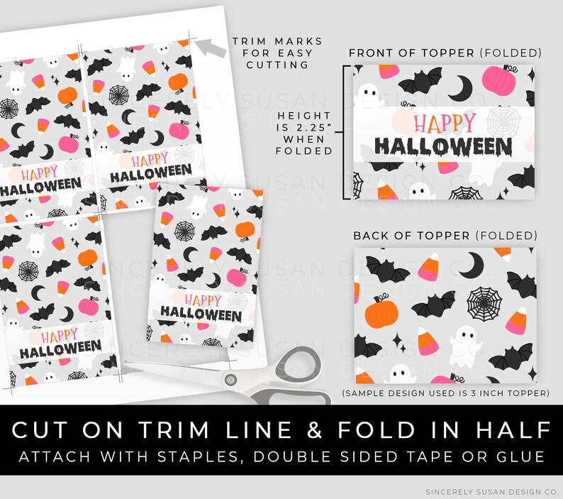 Instant Download Pink Happy Halloween Treat Bag Topper, Spooky Sweet ...