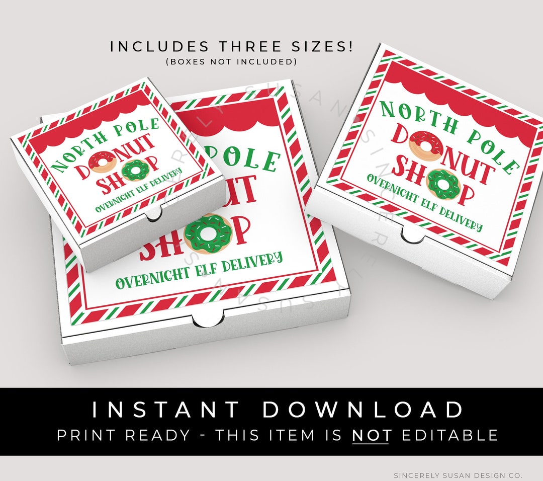 Instant Download Mini North Pole Donut Shop Elf Delivery Pizza Box ...