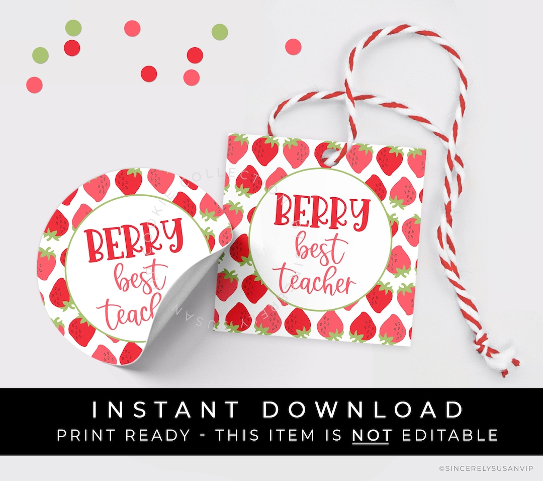 Instant Download Berry Best Teacher, Red Strawberry Cookie Teacher Gift ...