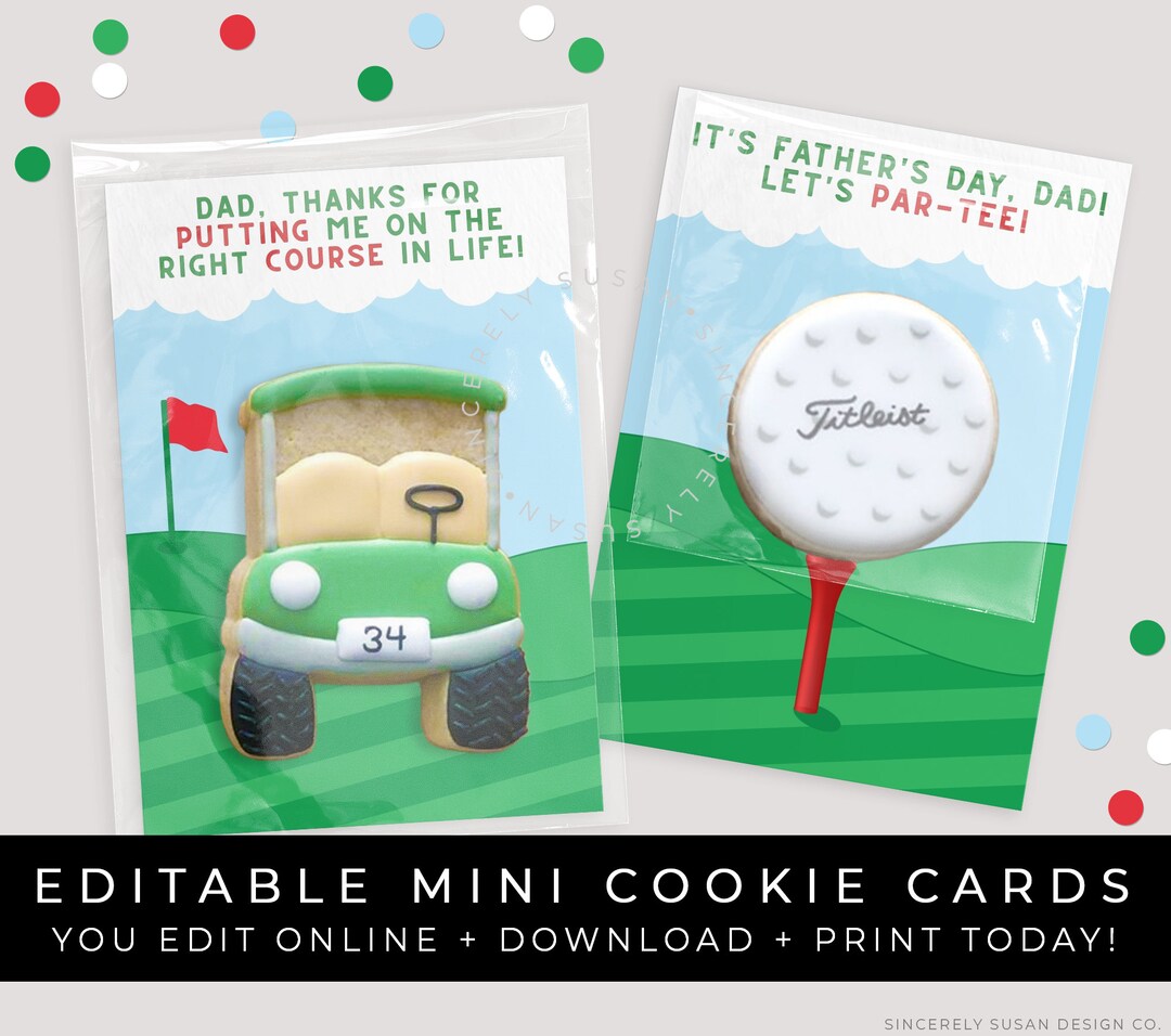 CUSTOMIZABLE Golf Cookie Cards, Personalized Printable Father's Day ...