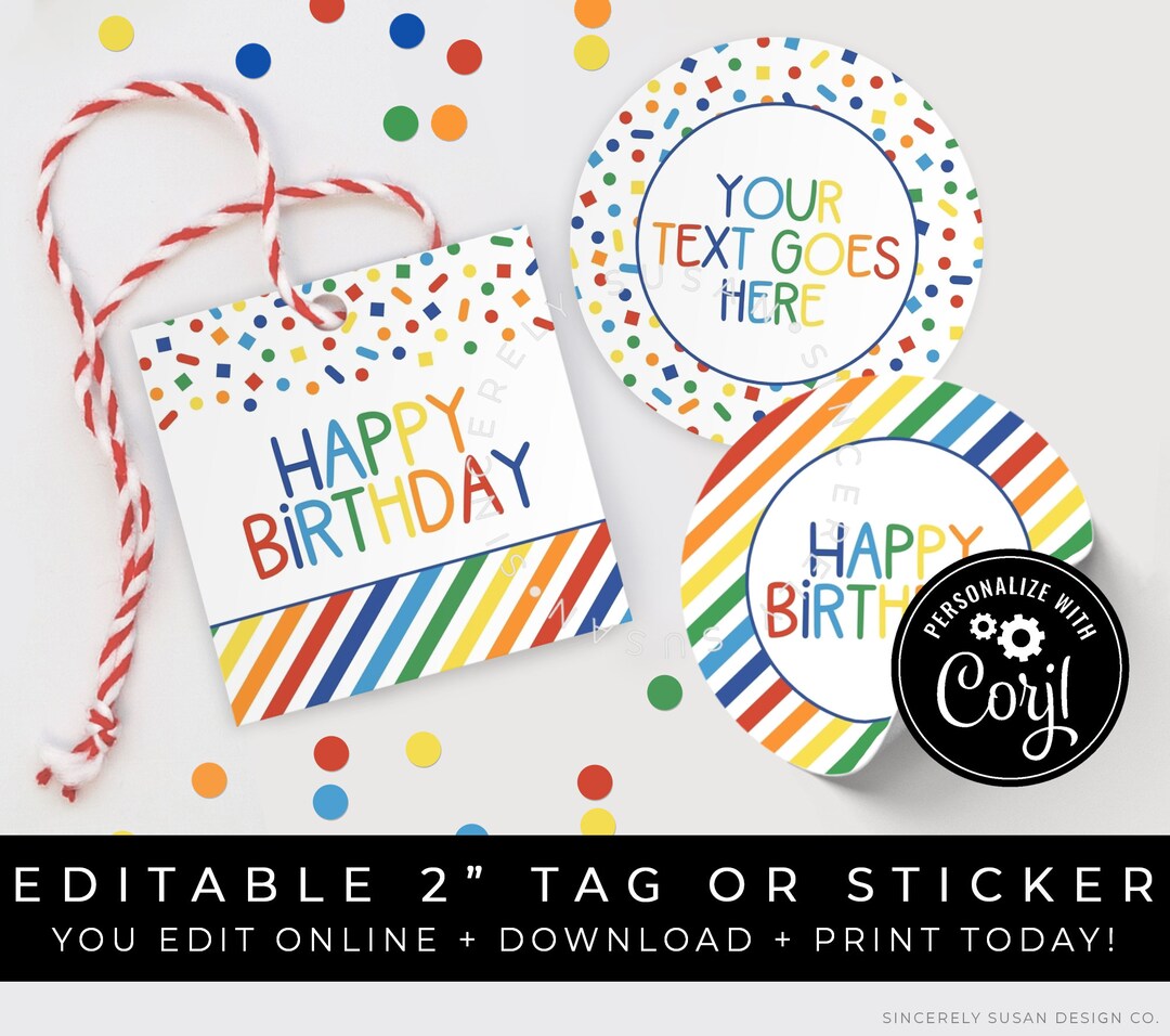 CUSTOMIZABLE Birthday Rainbow Sprinkles Confetti Tag, Confetti Mini ...