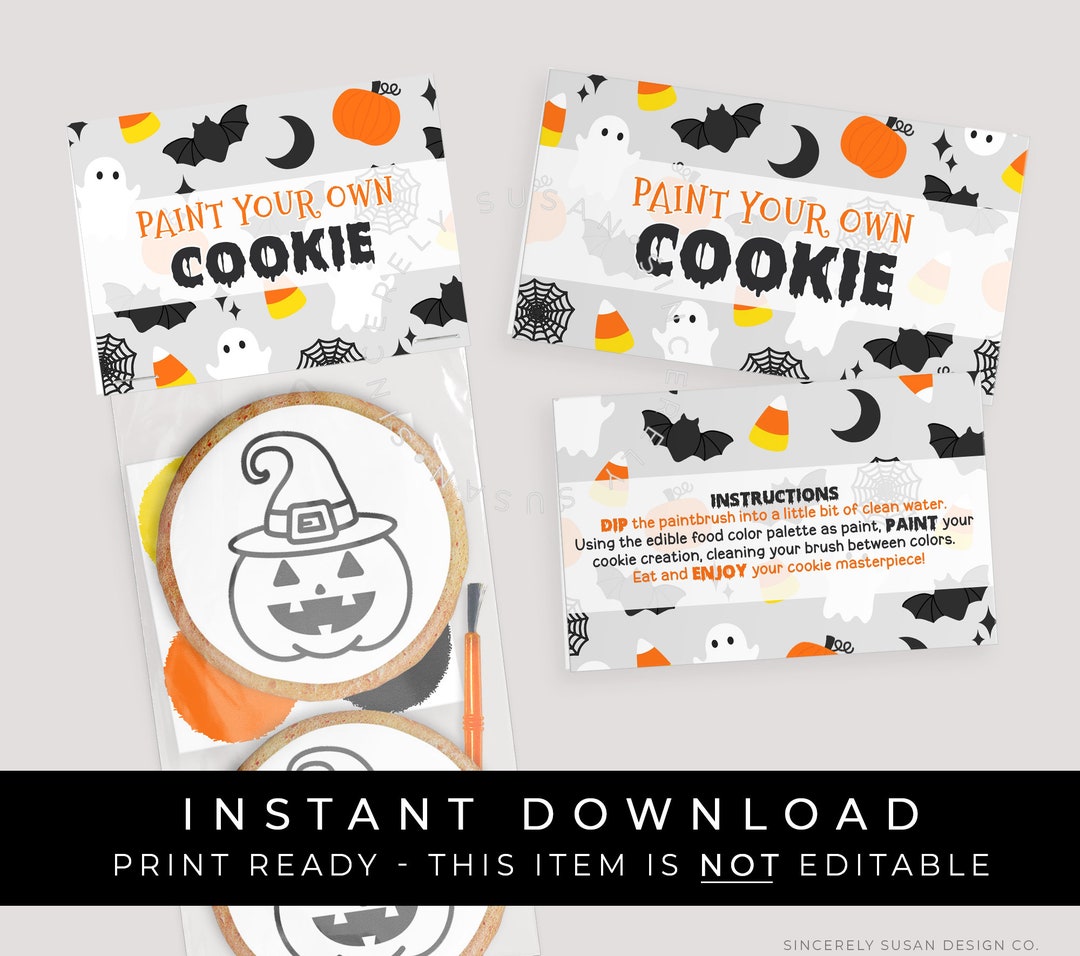 Instant Download Halloween Paint Your Own Cookie Bag Topper, Printable ...