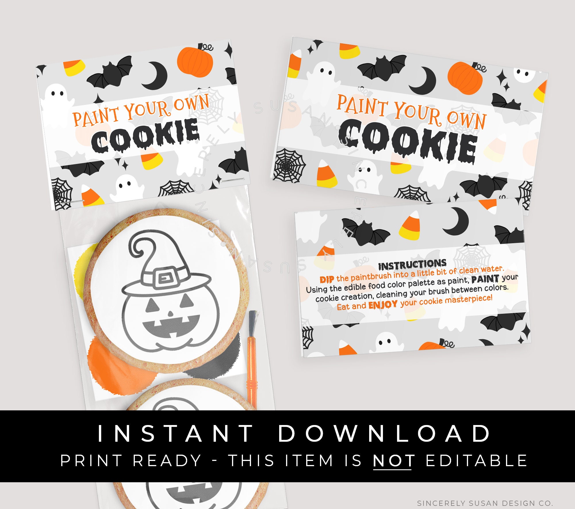 Instant Download Halloween Paint Your Own Cookie Bag Topper | Etsy