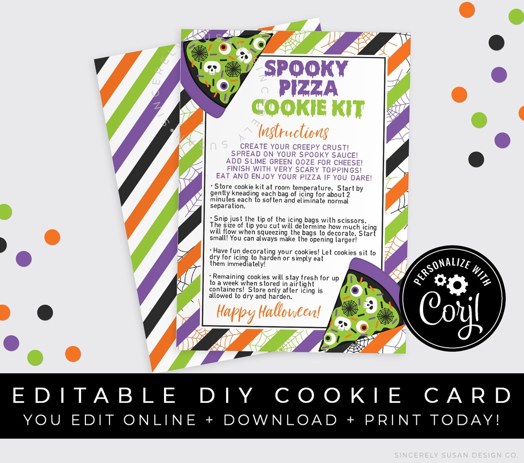 CUSTOMIZABLE Spooky Pizza Halloween DIY Cookie Kit Instructions ...