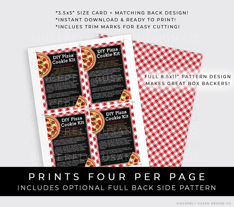Instant Download Pizza DIY Cookie Kit Instructions Printable - Etsy