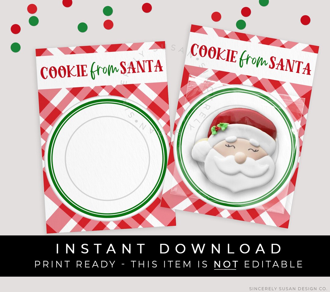 Instant Download Cookie FROM Santa Mini Cookie Card Printable ...