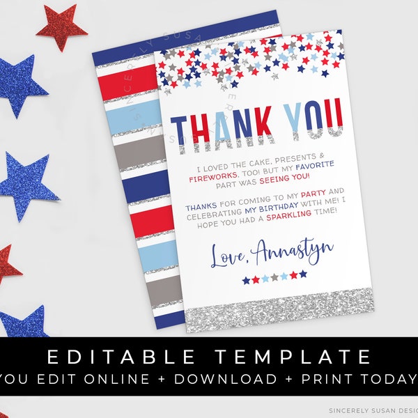 Patriotic Editable Thank You Cards - Etsy