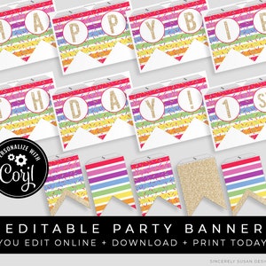 Rainbow Sprinkles Birthday Banner Printable, Rainbow Confetti Glitter ...