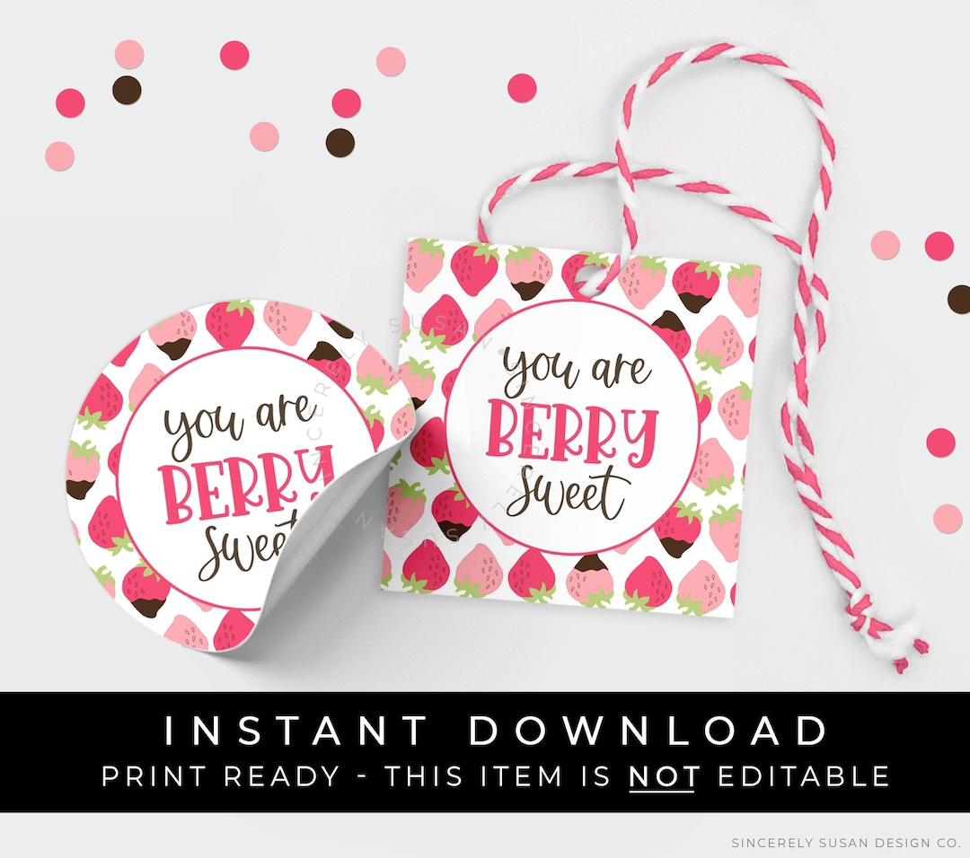 Instant Download You Are Berry Sweet Strawberry Cookie Tag, Pink ...