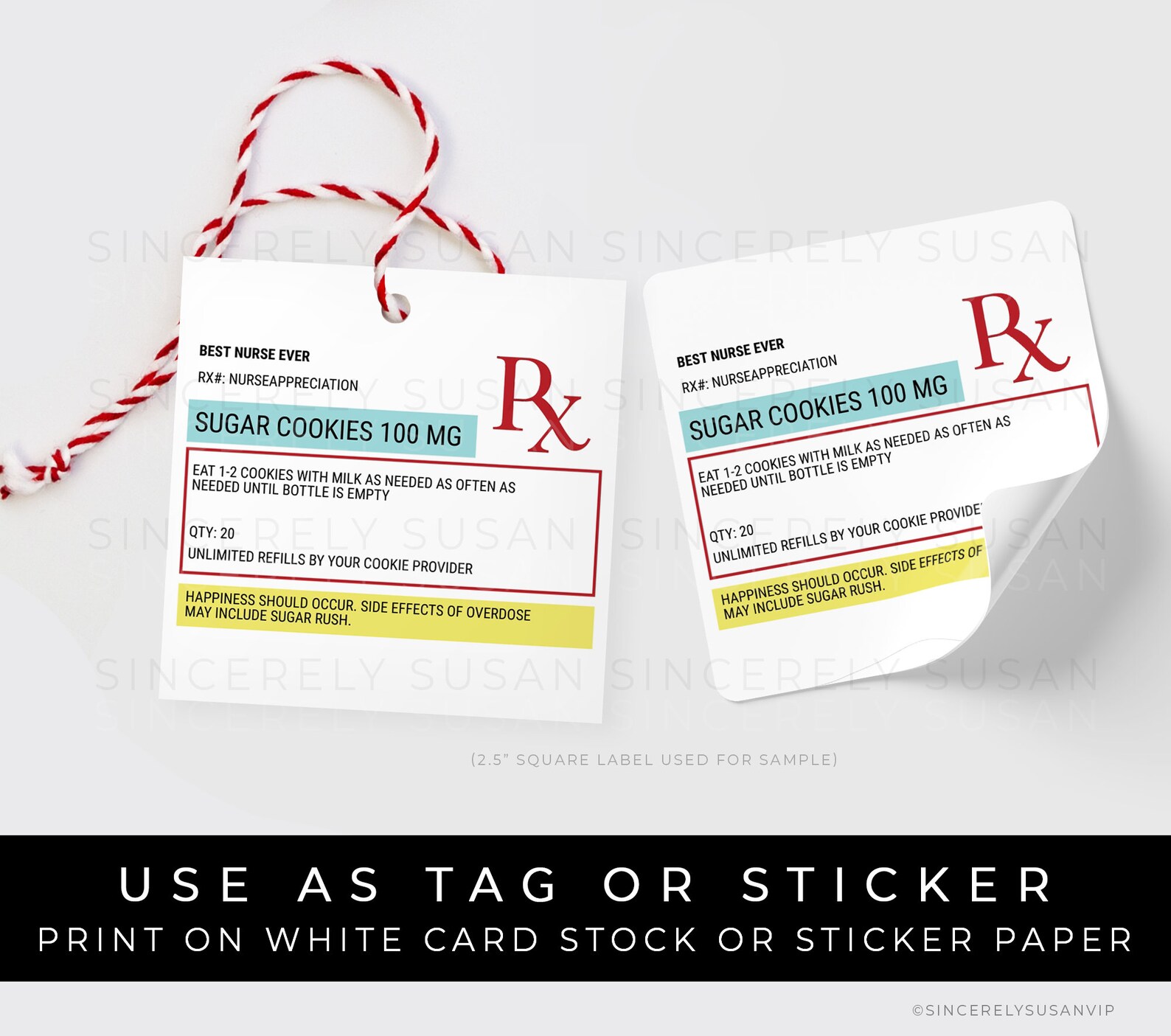 CUSTOMIZABLE Cookie Prescription Label RX Nurse Appreciation Sticker ...