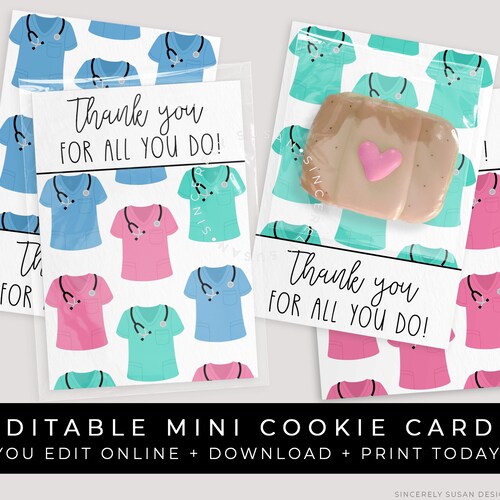 CUSTOMIZABLE Medical Appreciation Mini Cookie Cards Printable - Etsy