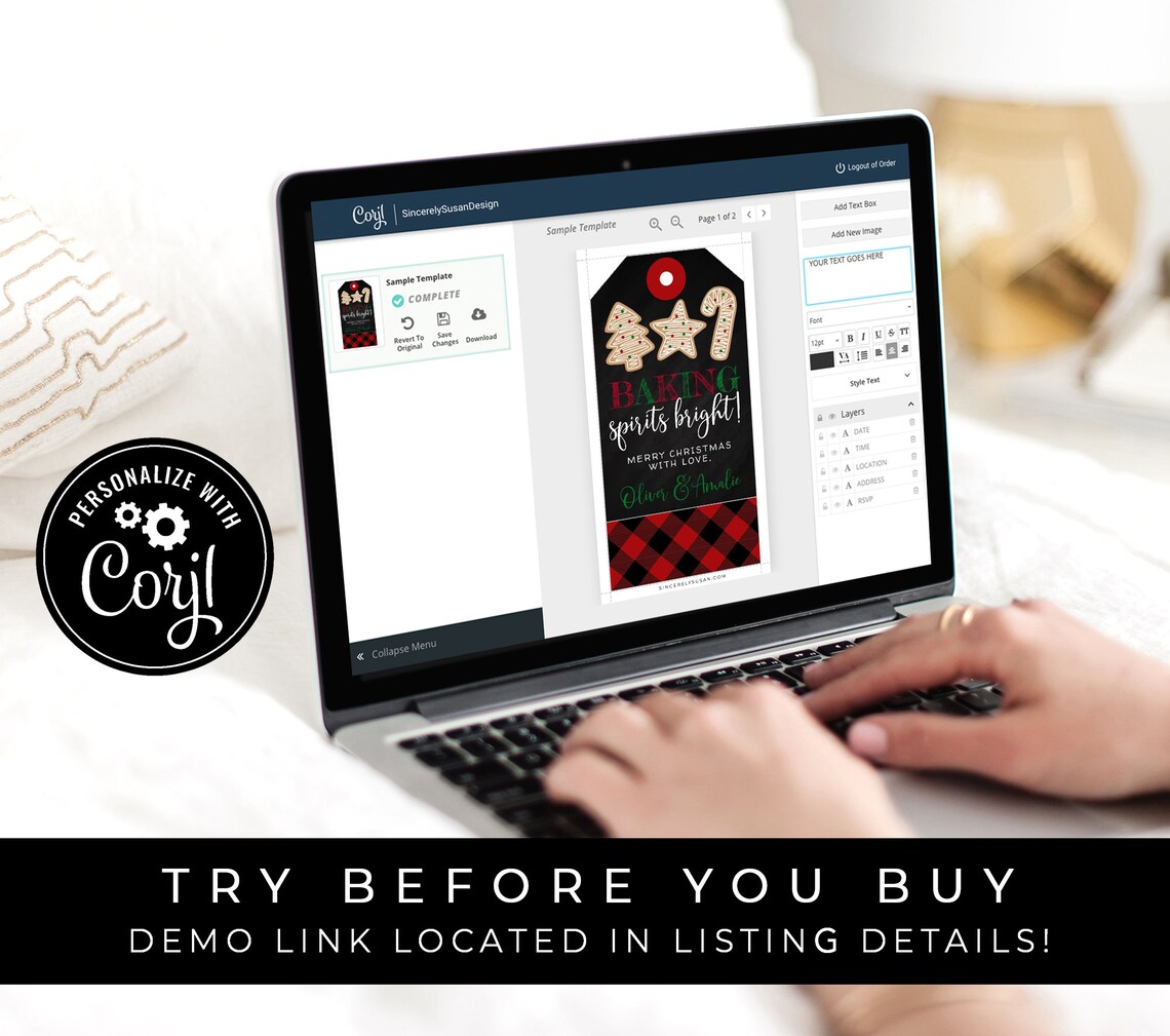 CUSTOMIZABLE Buffalo Plaid Holiday Cookie Gift Tag, Christmas Printable ...