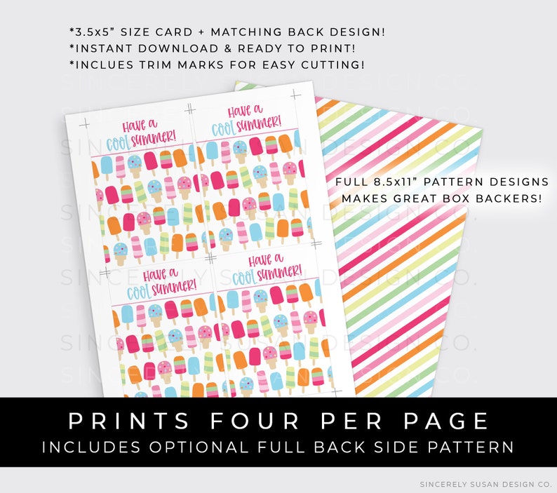 Instant Download Popsicle Ice Cream Cookie Card Printable - Etsy