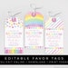 Rainbow Birthday Favor Tags Printable Thank You Tag Party - Etsy