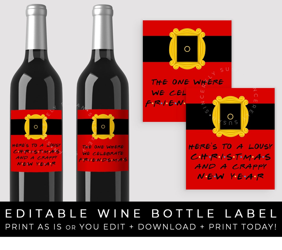 Friendsmas Wine Bottle Label Friends TV Show Personalized Christmas ...