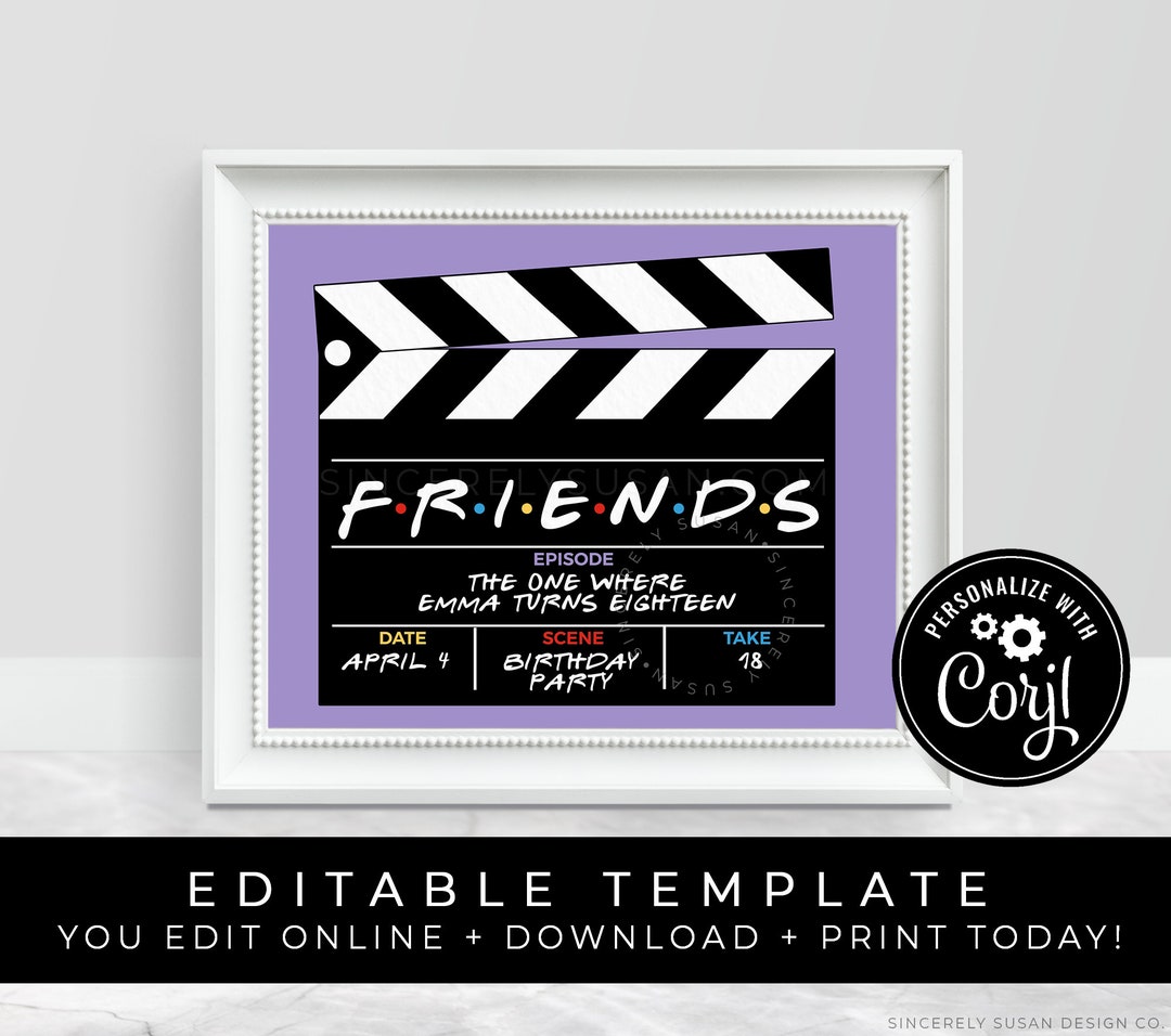 Friends TV Show Party Sign, Episode the One With the Hollywood Director ...