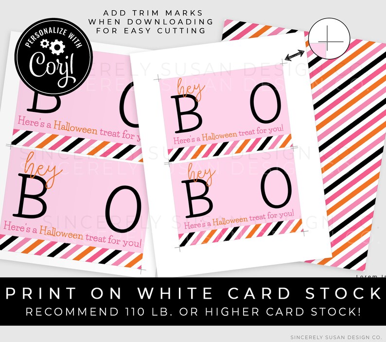CUSTOMIZABLE Pink Halloween Hey BOO Ghost Mini Cookie Cards, Happy ...
