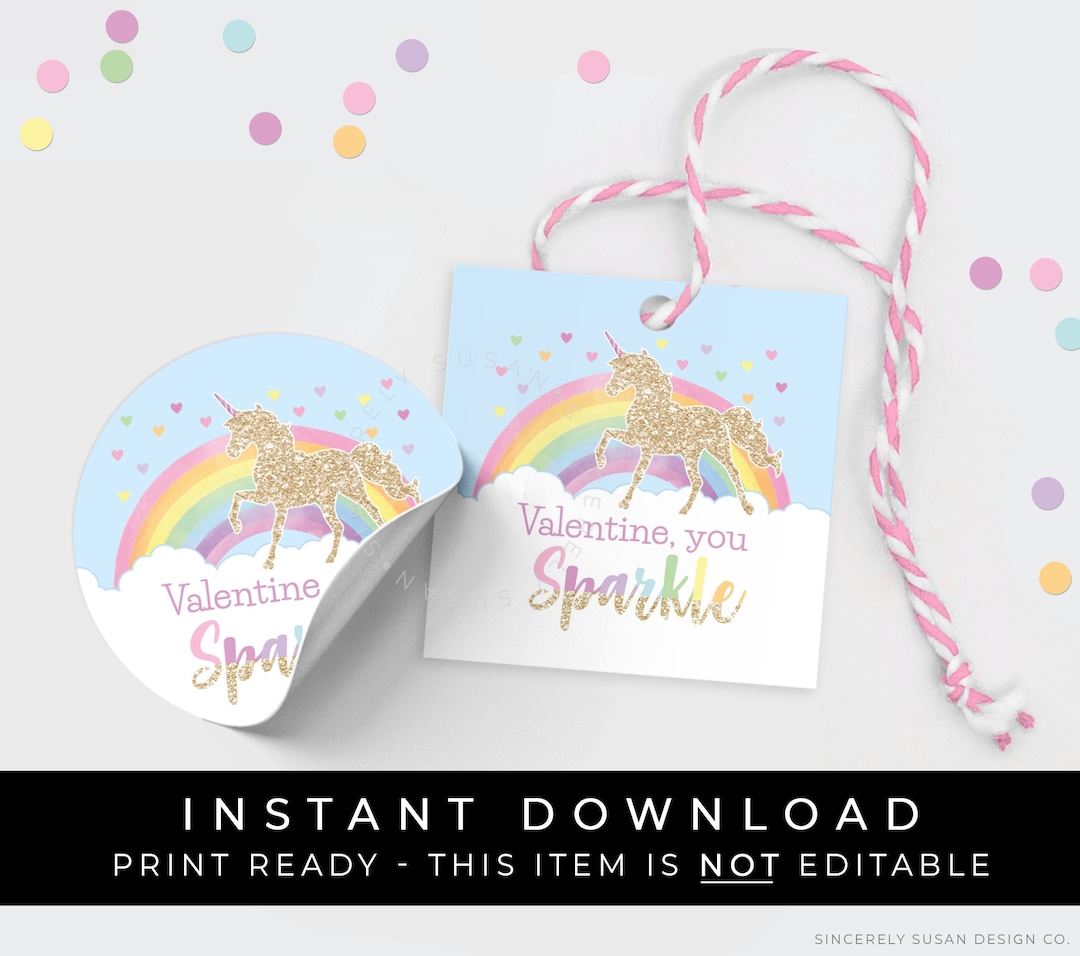 Instant Download Valentine Unicorn Cookie Tag, You Sparkle Magical ...