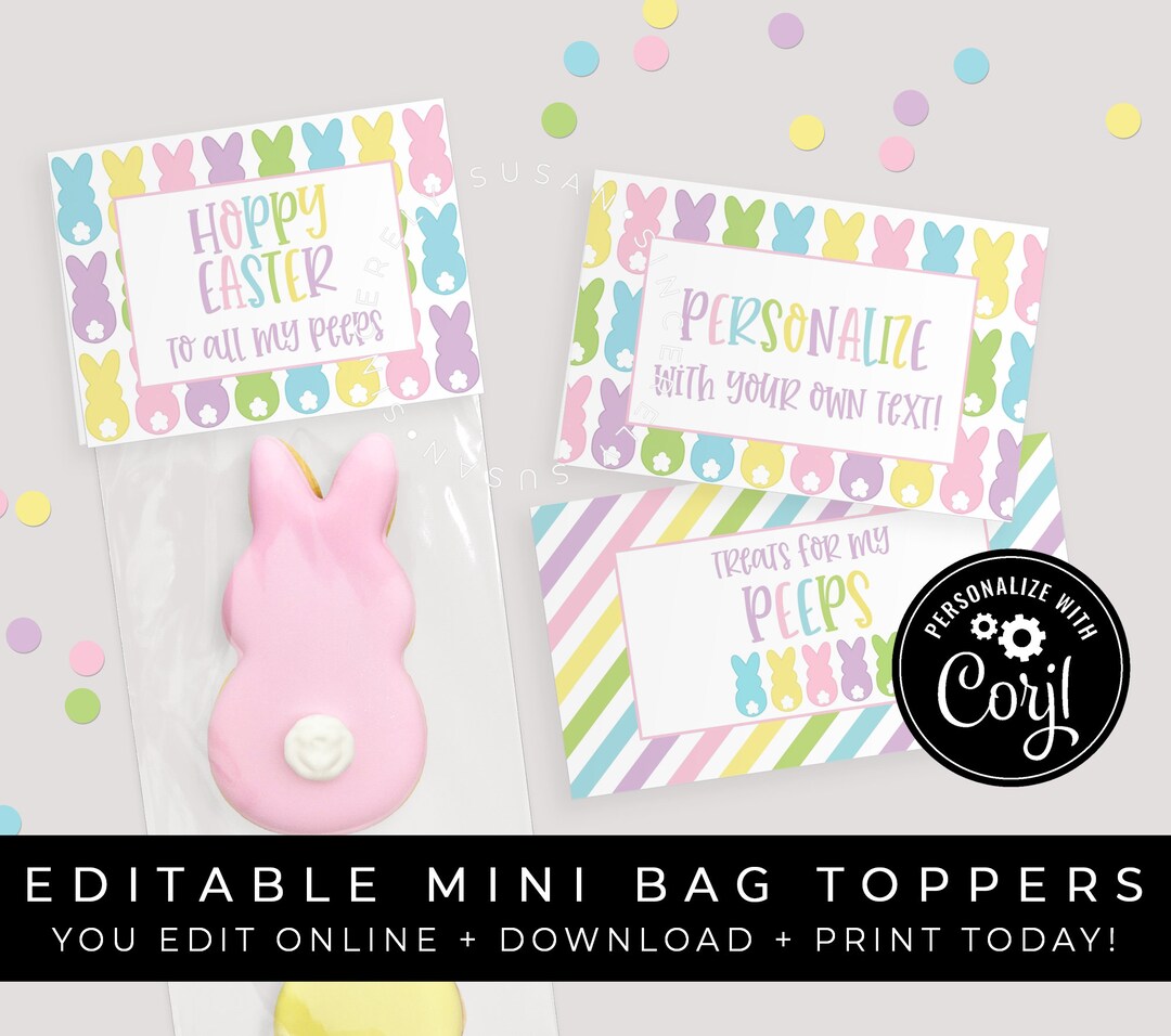 CUSTOMIZABLE Easter Bunny Peeps Bag Topper, Personalized Printable ...