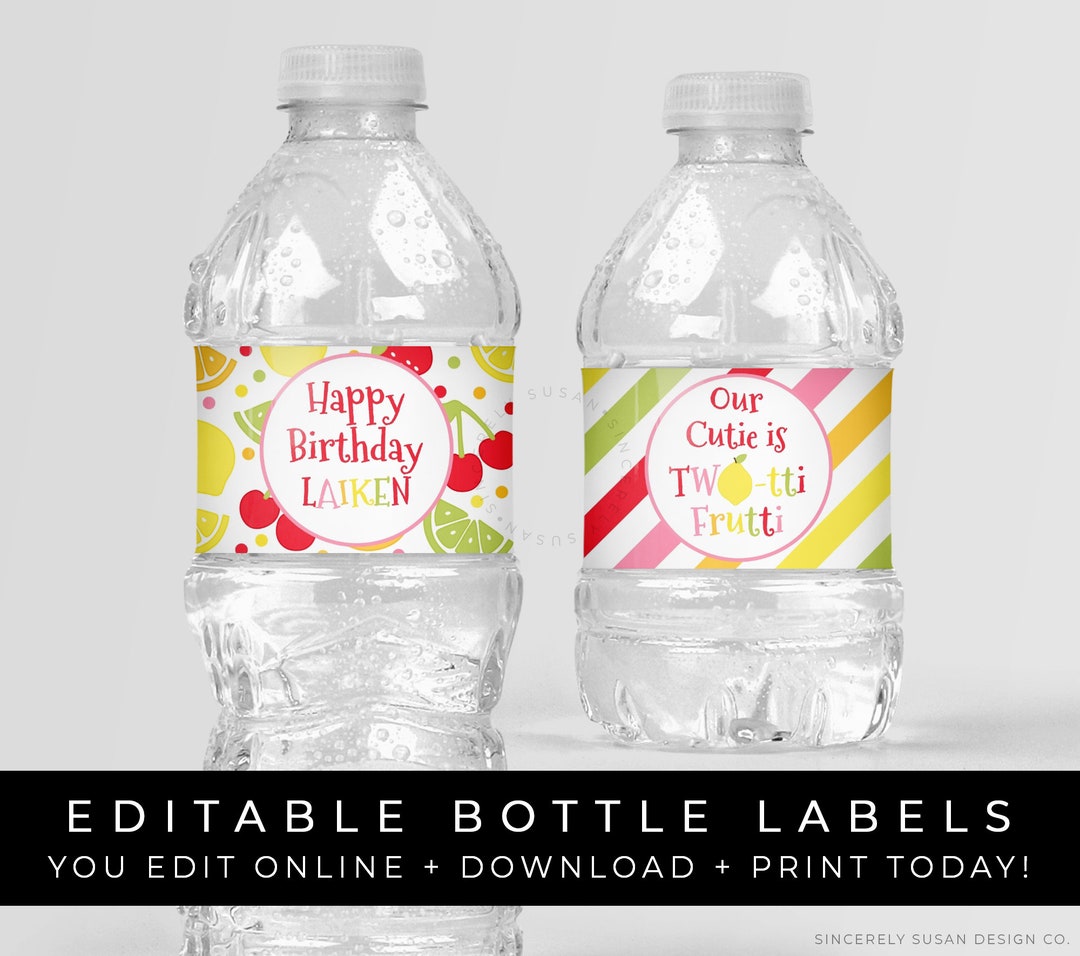 Tutti Frutti Water Bottle Labels Birthday Party Printable Decorations ...