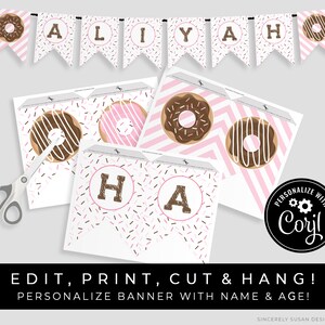 Pink Donut Birthday Banner Party Decorations for Girl Donuts Sprinkles ...