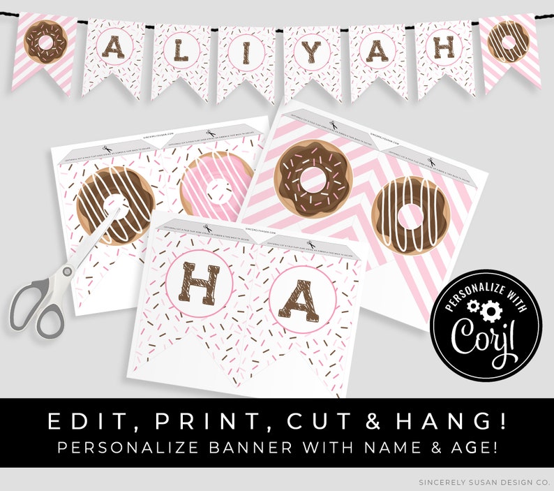 Pink Donut Birthday Banner Party Decorations for Girl Donuts | Etsy