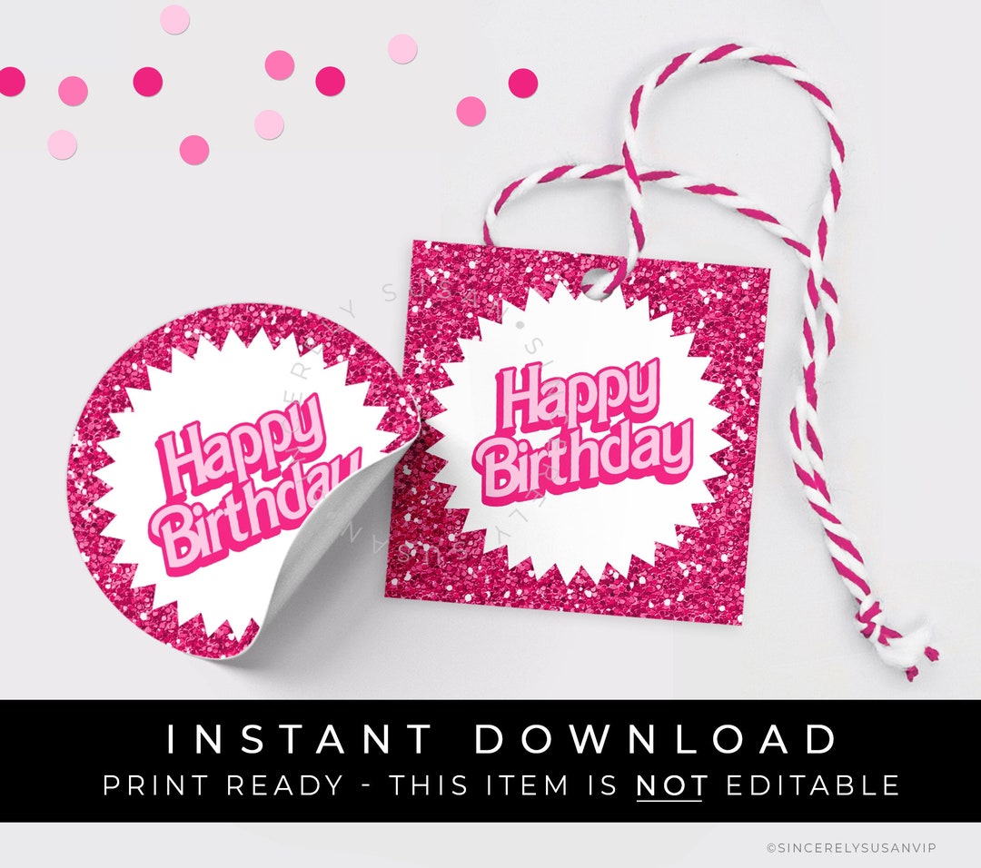 Instant Download Pink Glitter Happy Birthday Gift Tag, Girlie Fashion ...