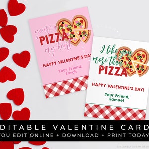 Pizza Valentine's Day Cards for Kids School Classroom, Personalized ...