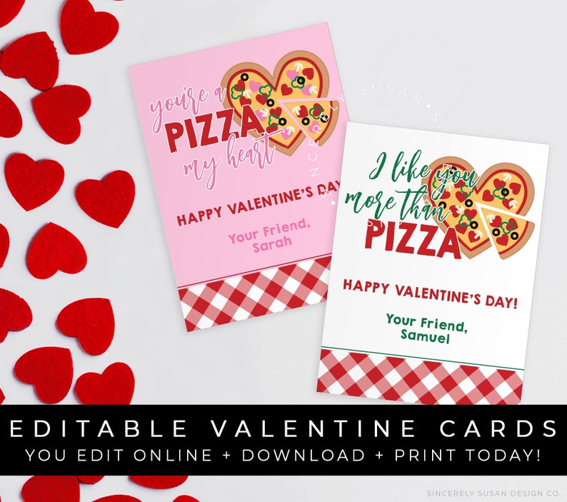 Pizza Valentine's Day Cards for Kids School Classroom, Personalized ...