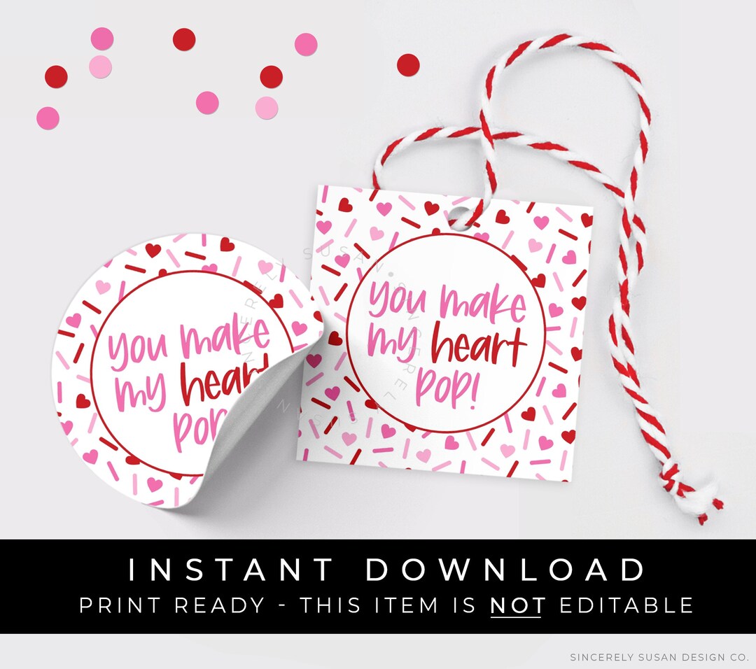 Instant Download You Make My Heart Pop Valentine Cookie Tag, Red Pink ...