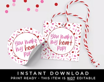 You Make My Heart Pop Valentine's Day Cards & Tags. | Etsy
