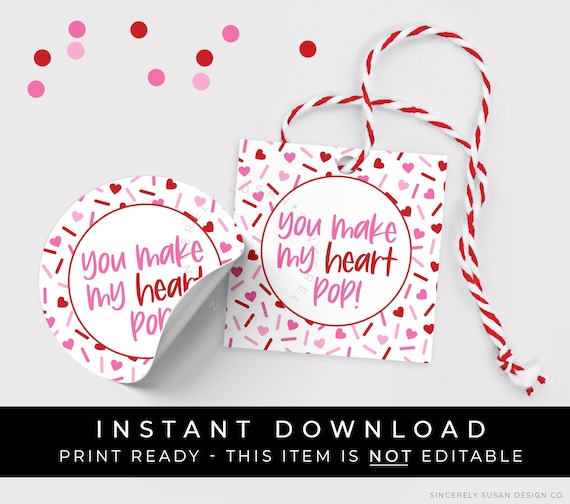 Instant Download You Make My Heart Pop Valentine Cookie Tag | Etsy