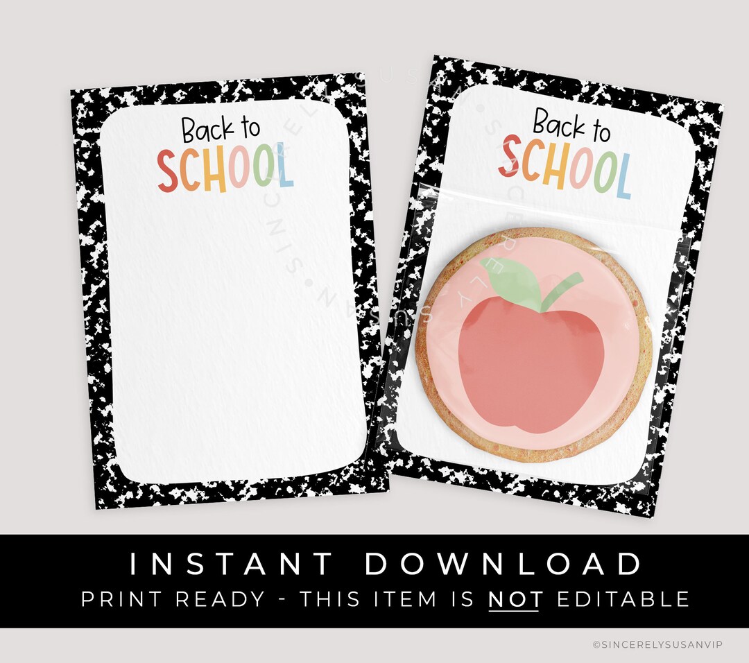 Instant Download Back to School Composition Cookie Card Printable ...
