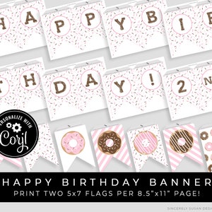 Pink Donut Birthday Banner Party Decorations for Girl Donuts Sprinkles ...