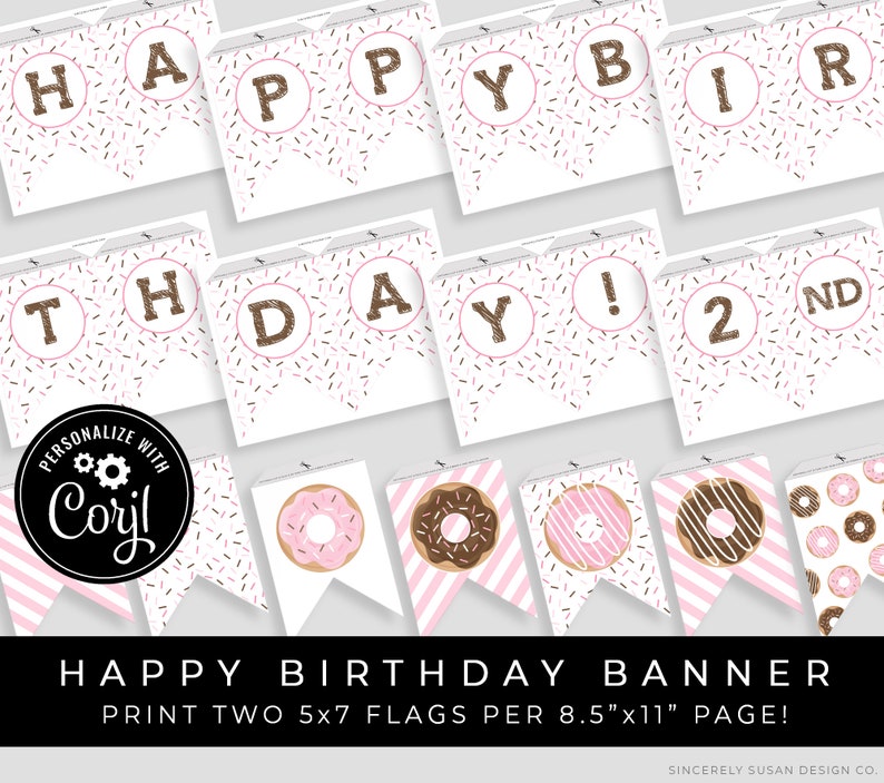 Pink Donut Birthday Banner Party Decorations for Girl Donuts Sprinkles ...