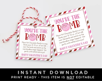 Hot Cocoa Bomb Tags You Are the Bomb Valentine Tag Valentine - Etsy