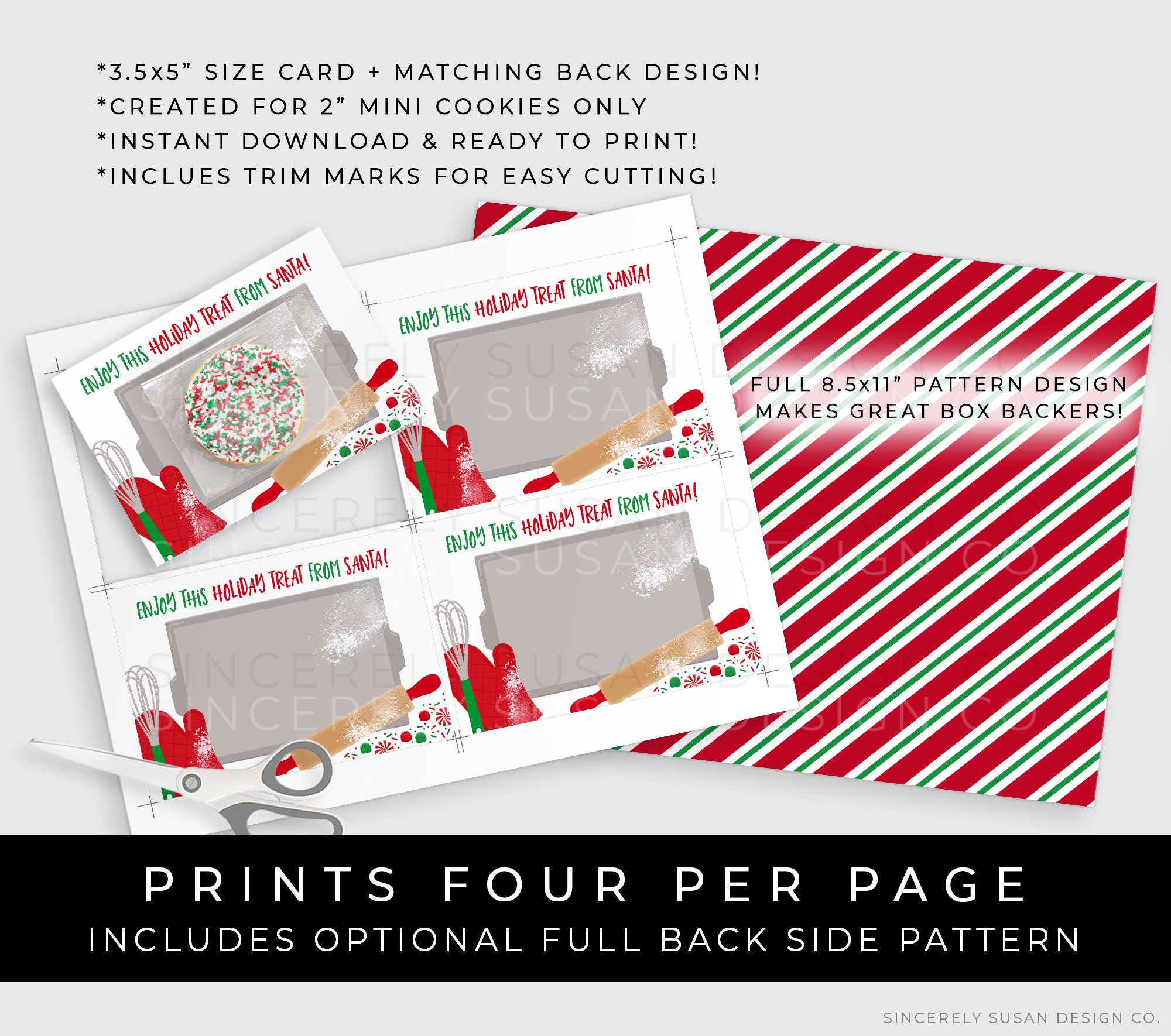 Instant Download Santa Mini Cookie Card Printable, Christmas Cookie ...