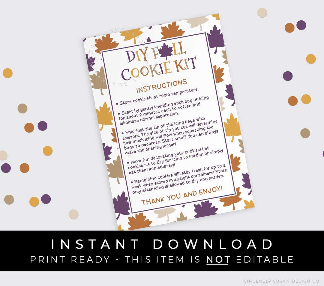 Instant Download Fall DIY Cookie Kit Instructions Printable Card, Fall ...