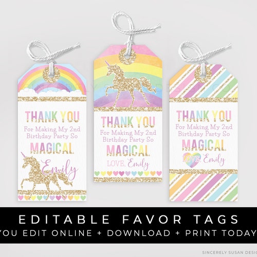 Editable Unicorn Favor Tags Unicorn Magical Birthday Thank You - Etsy