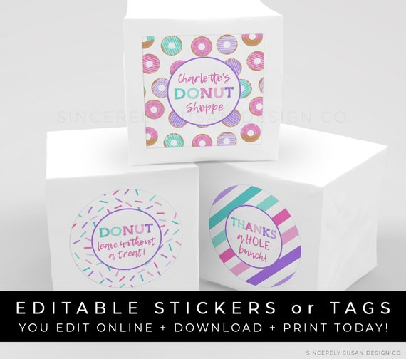 Donut Party Sticker Favor Tags Printable Birthday Girl | Etsy
