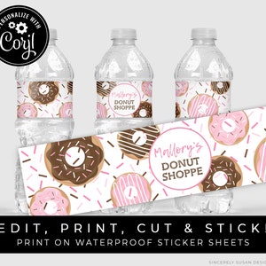 Printable Donut Water Bottle Labels Donut Sprinkles Birthday Party ...