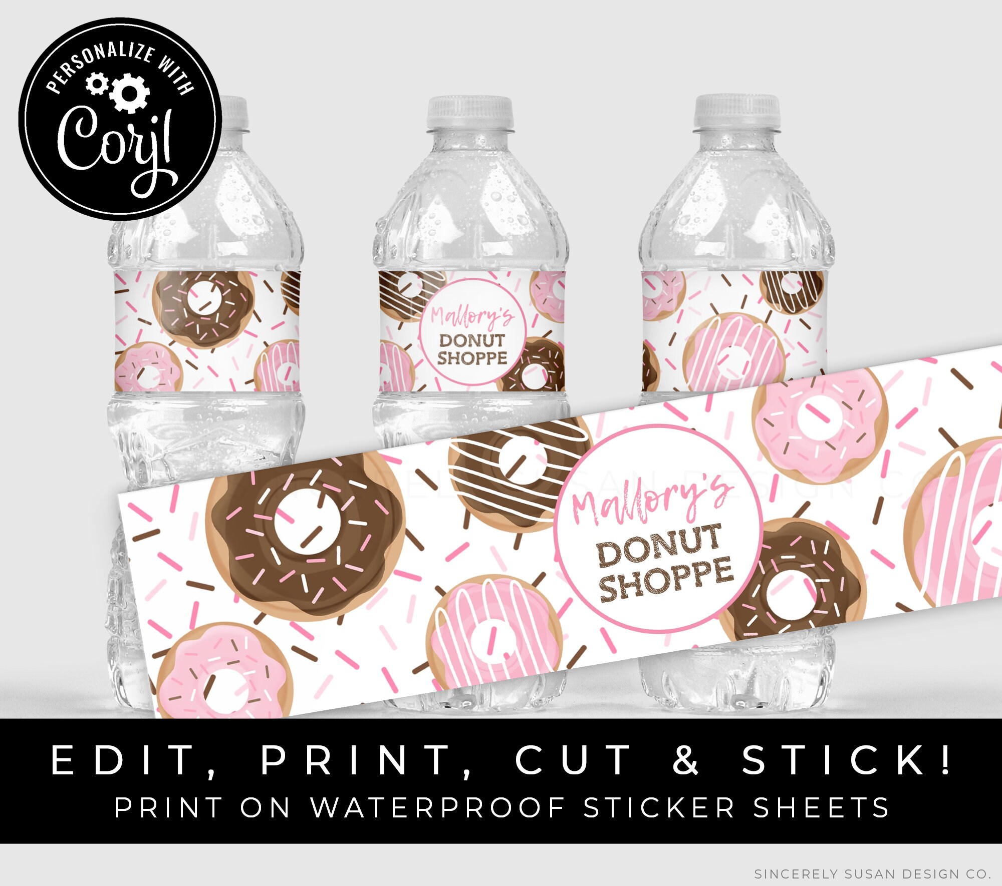 Printable Donut Water Bottle Labels Donut Sprinkles Birthday Party ...