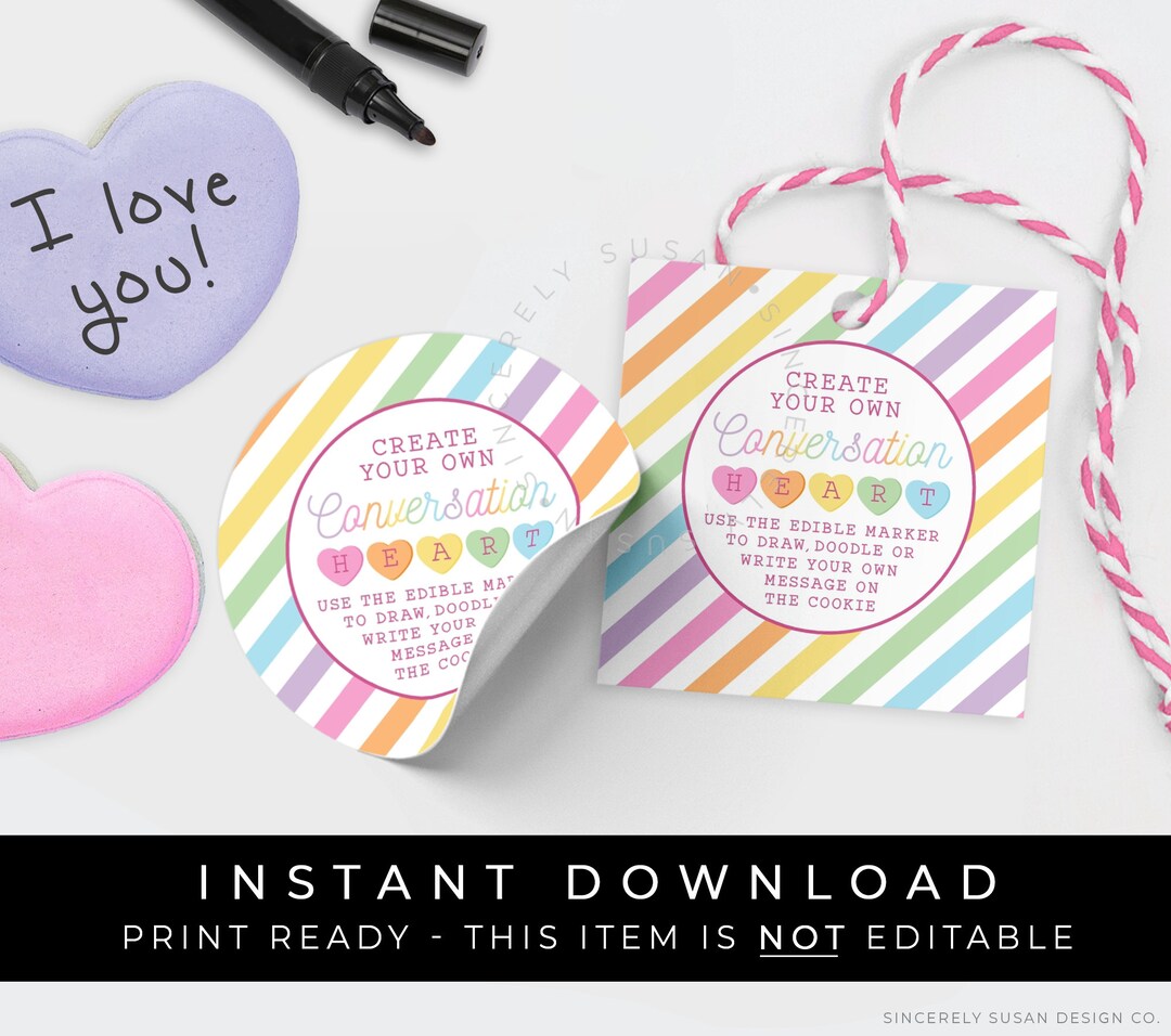Instant Download Valentine's Day Create Your Own Candy Heart Cookie Tag ...