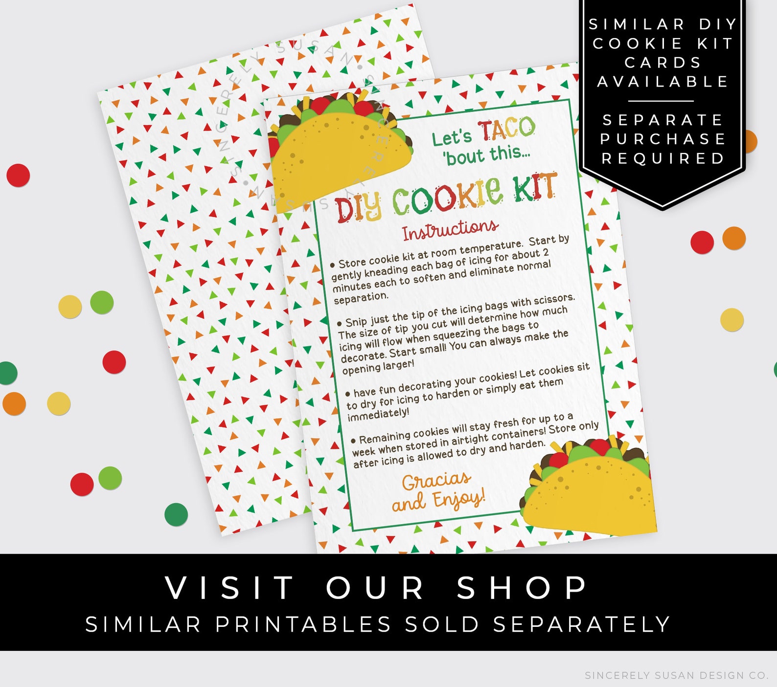 CUSTOMIZABLE DIY Taco Cookie Kit Instructions Printable Card, Pinata ...