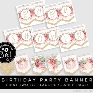 Pumpkin Baby Shower Banner Printable Pink Girl Fall Floral Pumpkin ...