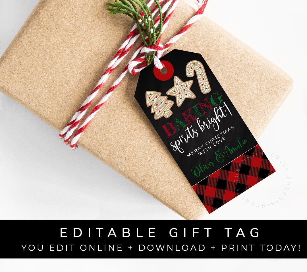 CUSTOMIZABLE Buffalo Plaid Holiday Cookie Gift Tag, Christmas Printable ...