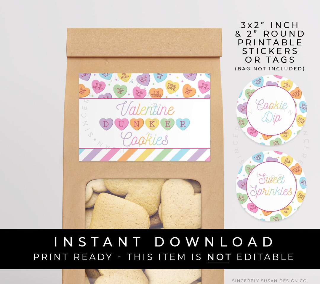 Instant Download Valentine's Day Heart Cookie Dunkers Printable, Dunk A ...