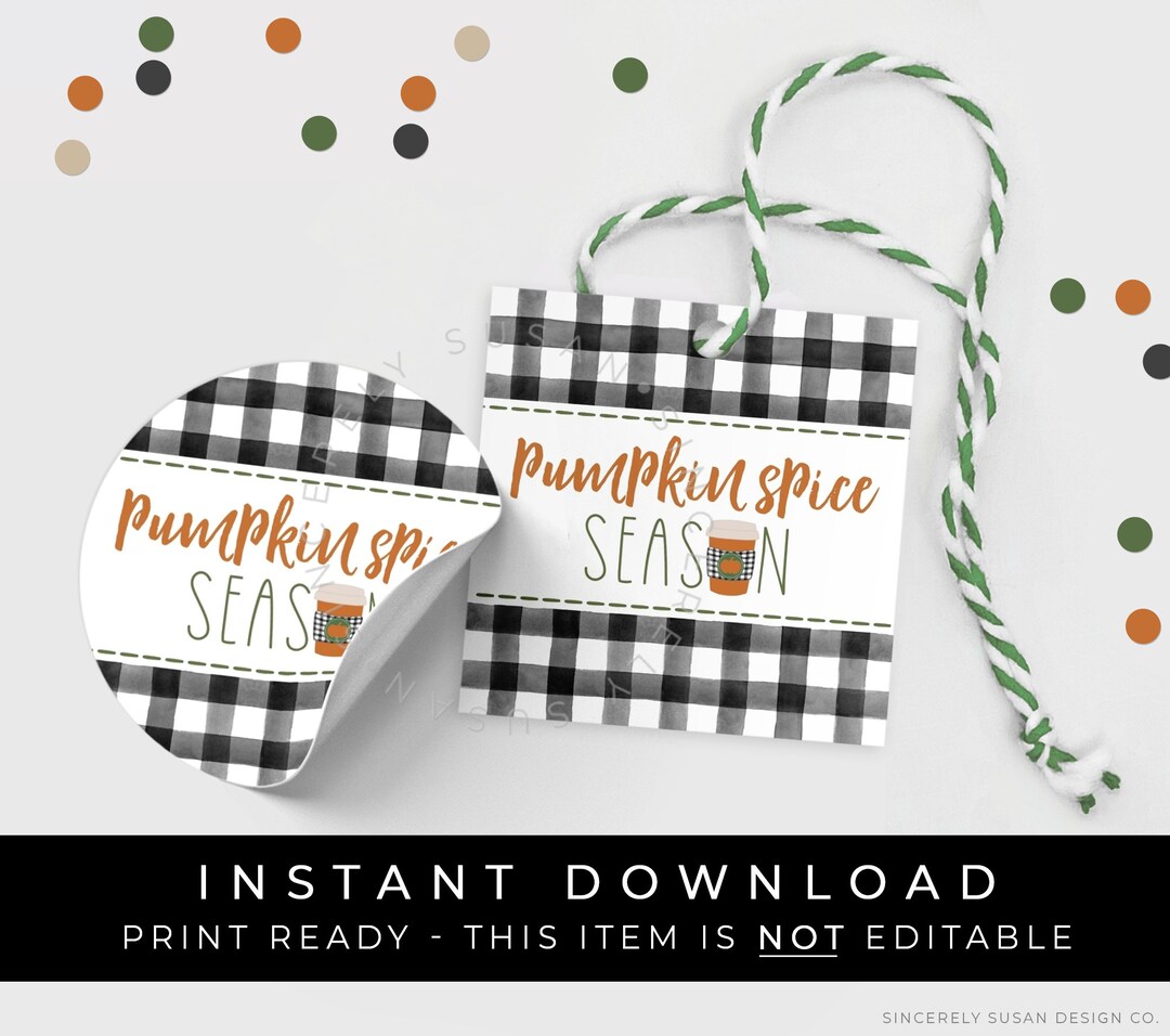 Instant Download Pumpkin Spice Season Printable Tag, Fall Buffalo Check ...
