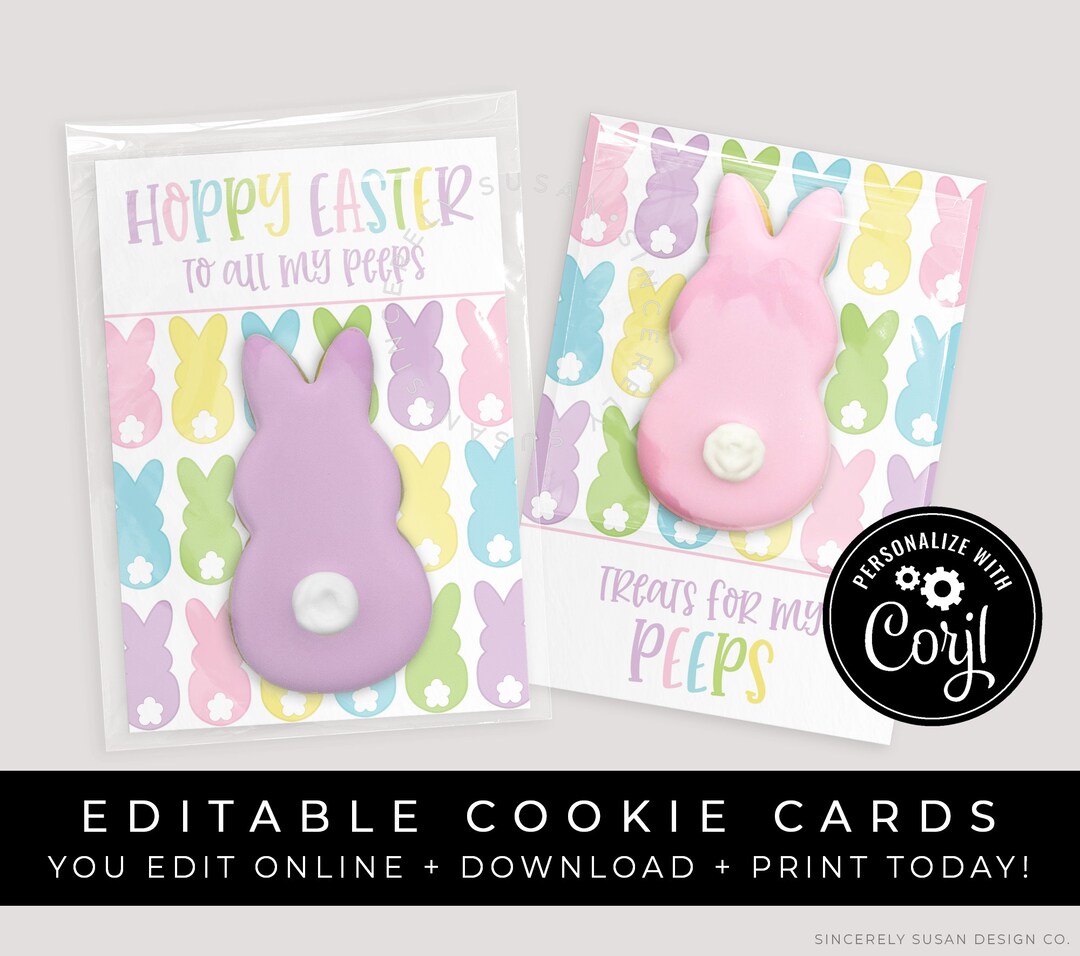 CUSTOMIZABLE Easter Mini Cookie Cards, Printable Hoppy Spring Bunny ...