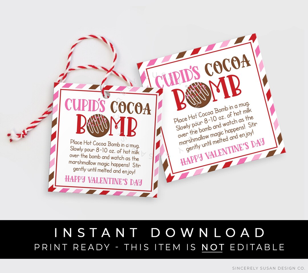 Instant Download Cupid's Hot Cocoa Bomb Tag, Printable Valentine Hot ...